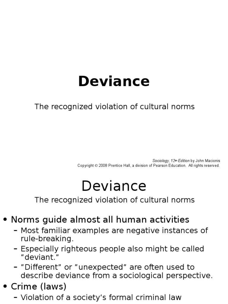 Deviance: The Recognized Violation of Cultural Norms | PDF | Deviance ...