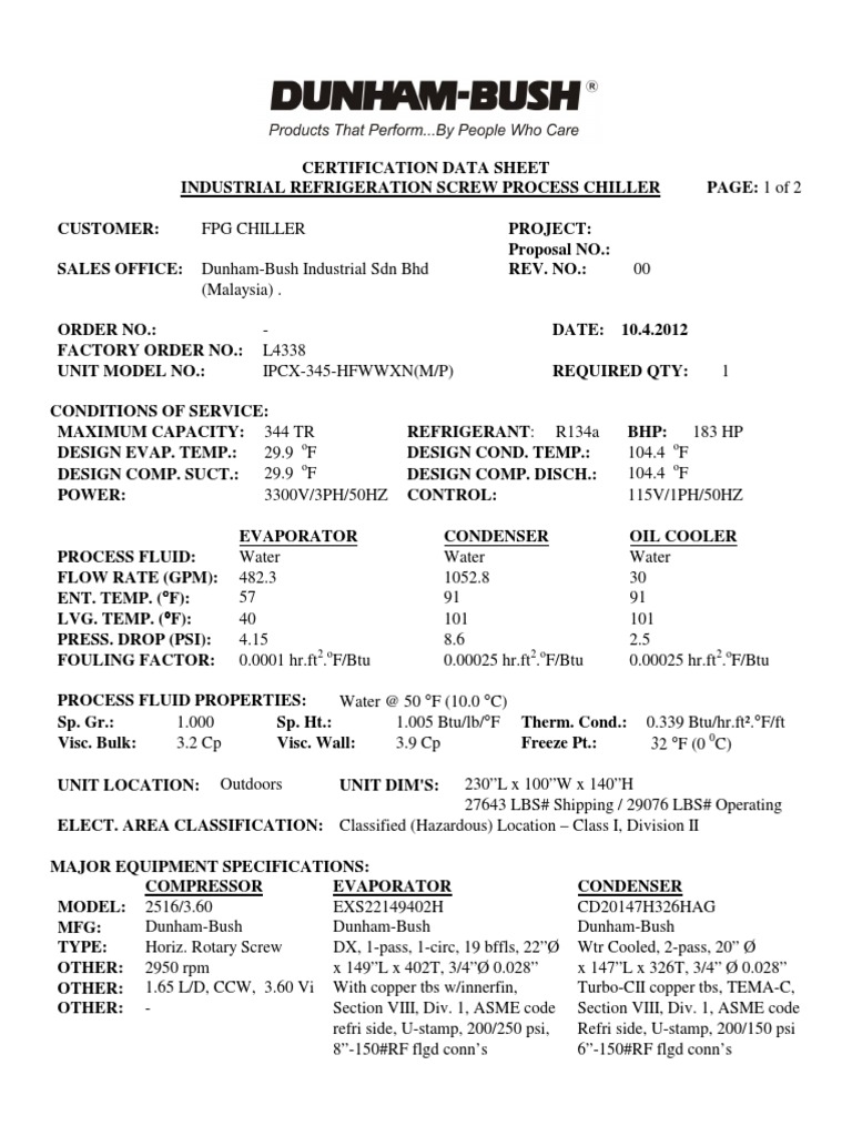 Chiller Package Data Sheet | PDF | Valve | Building Engineering