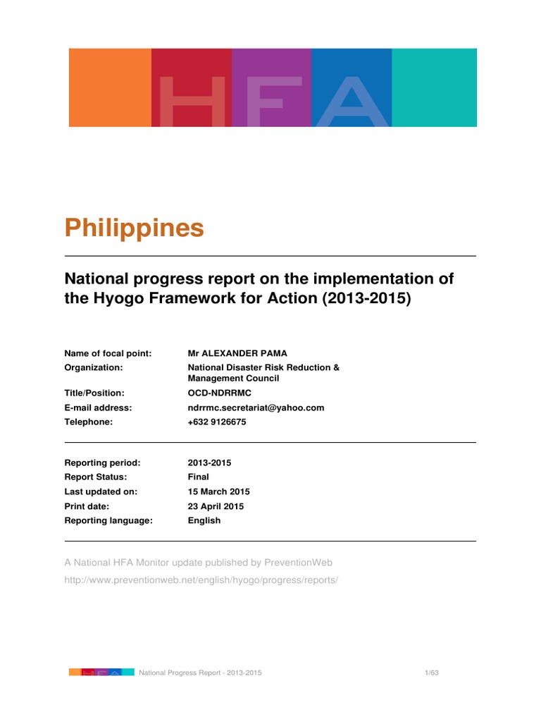 Philippines: National Progress Report On The Implementation of The Hyogo Framework For Action ...