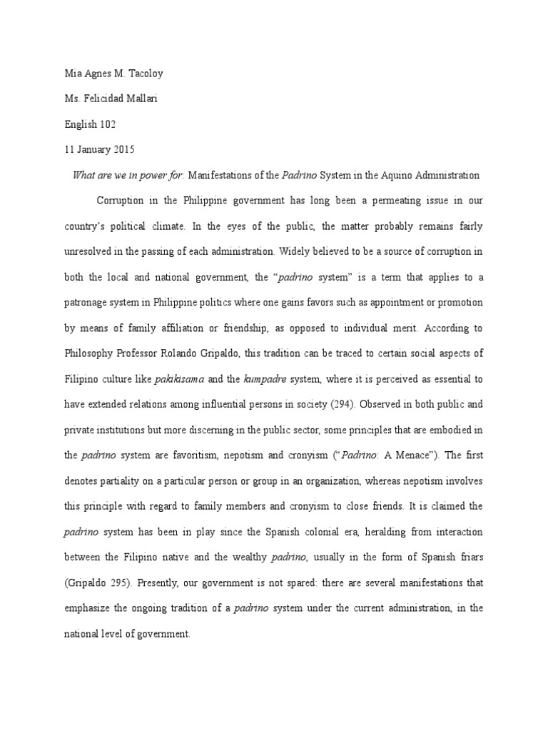 What Are We in Power For: The Padrino System in The Current ...