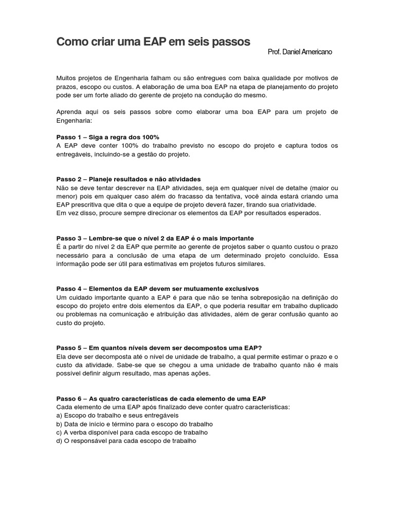 Como Criar Uma EAP em Seis Passos | PDF | Engenharia | Business