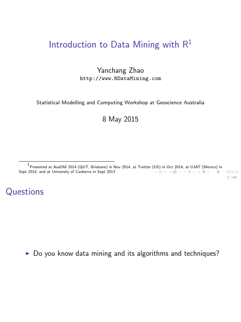 Introduction To Data Mining With R: Yanchang Zhao | PDF | R (Programming Language) | Apache Hadoop