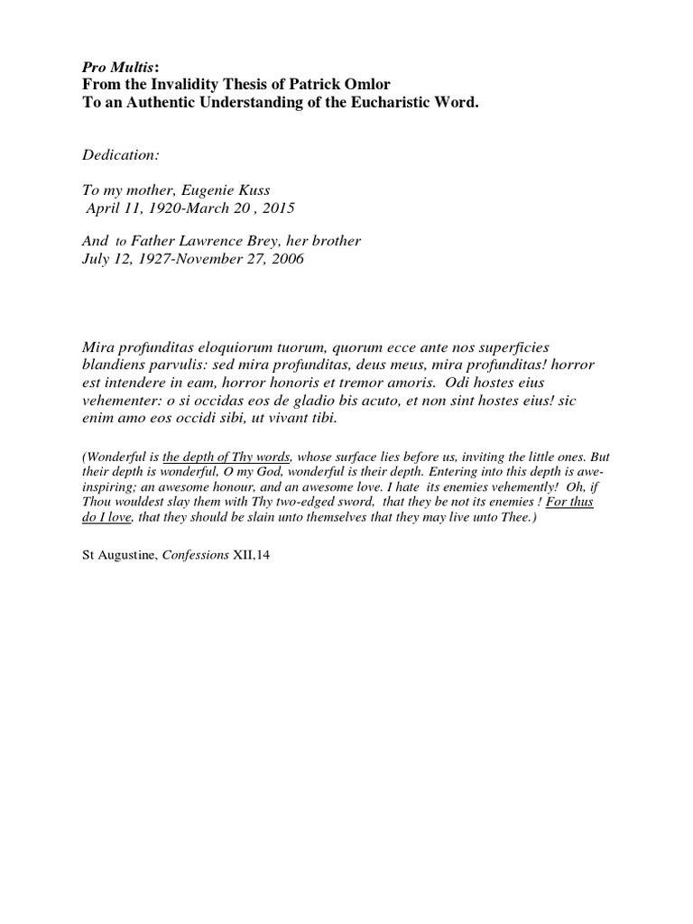 Pro Multis: From The Invalidity Thesis of Patrick Omlor To Authentic ...