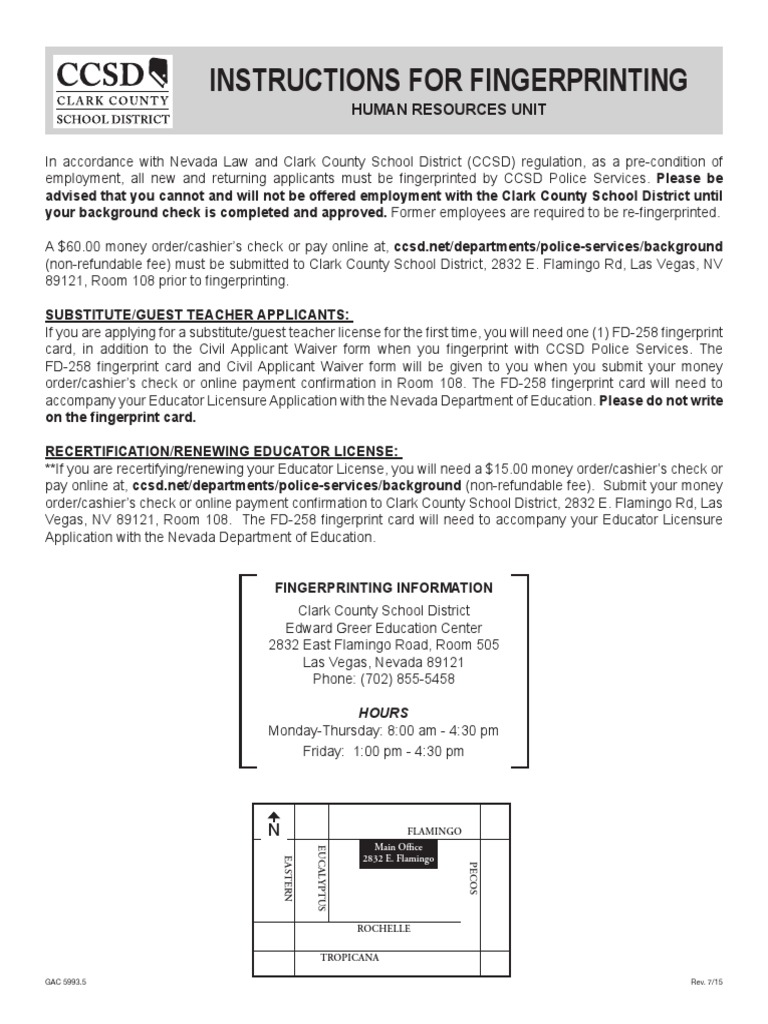 Fingerprinting Instructions | PDF | Clark County, Nevada | Nevada