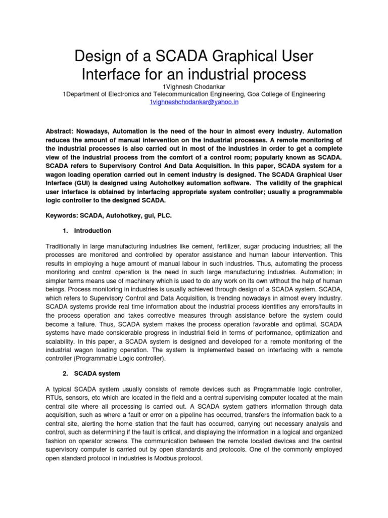 Design of A SCADA Graphical User Interface For An Industrial Process ...