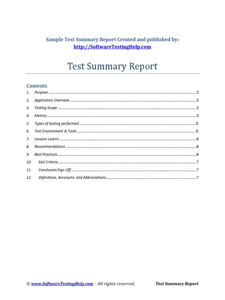 Sample Test Summary Report by SoftwareTestingHelp | PDF | Application ...