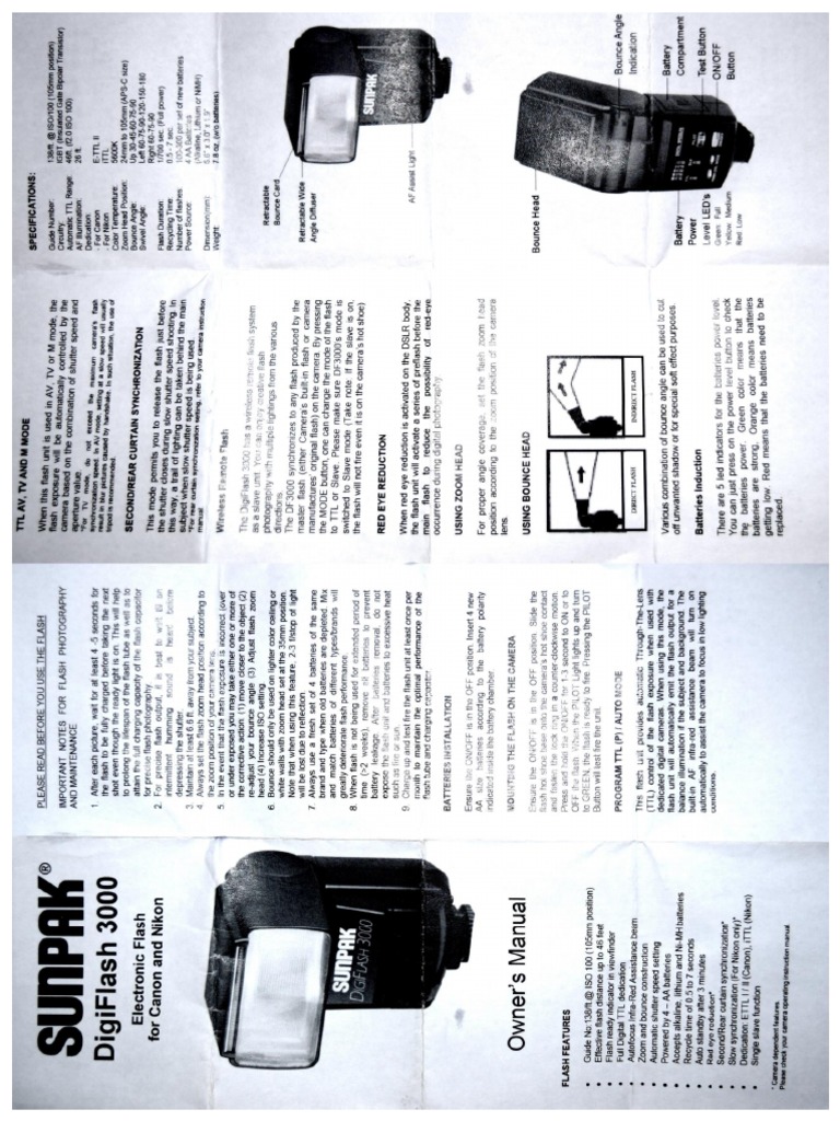 Sunpak DigiFlash 3000 User Manual | PDF