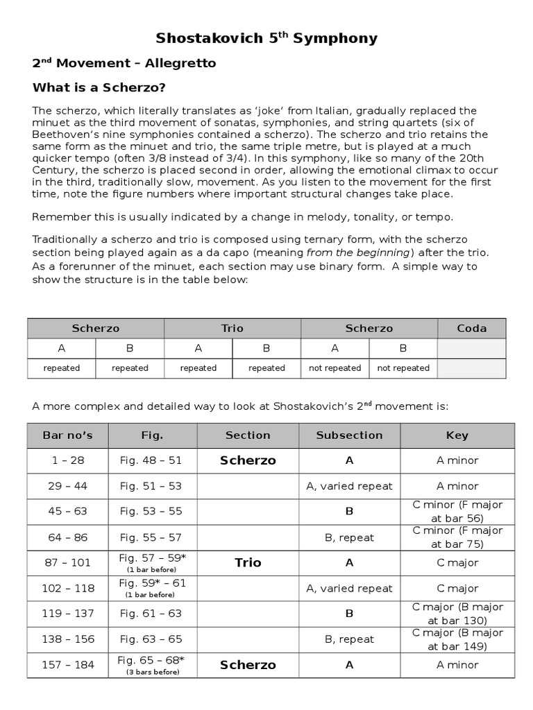 Shostakovich 5 Symphony: 2 Movement - Allegretto What Is A Scherzo? | PDF
