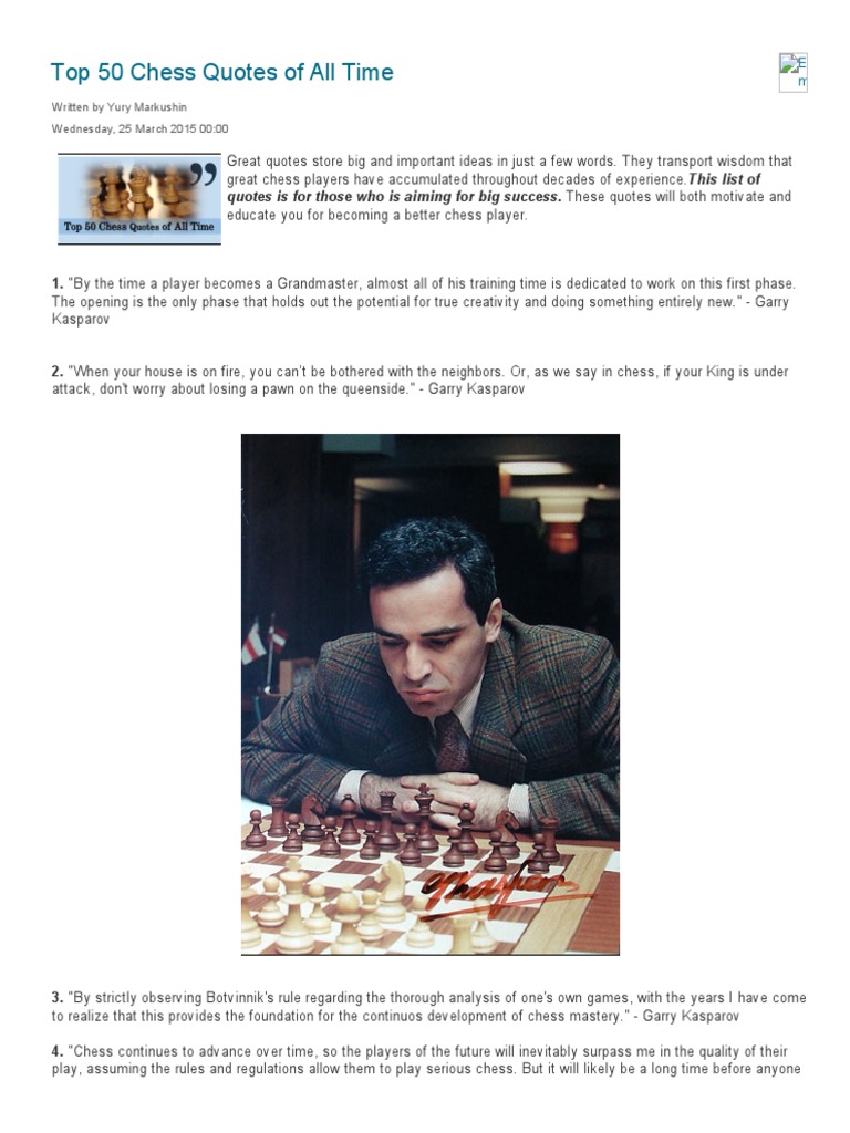 Top 50 Chess Quotes for Players | PDF | Chess | Competitive Games