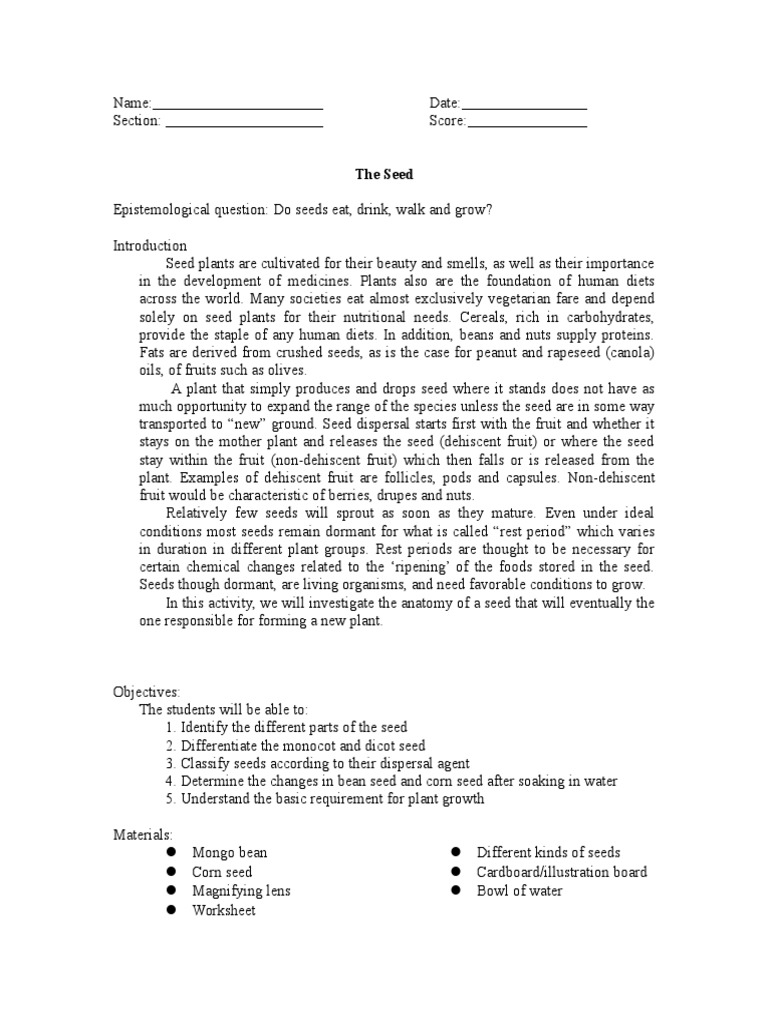 Lab Exercise in Anatomy and Physiology | PDF | Seed | Fruit