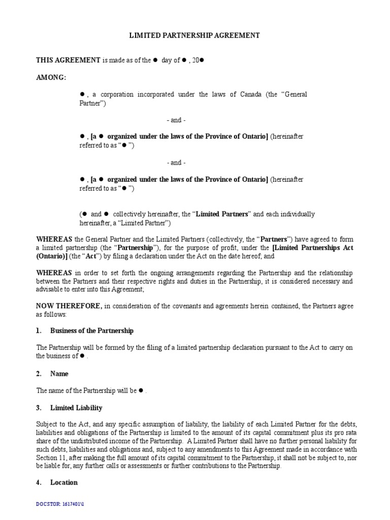 Limited Partnership Agreement Template-Short Form1 | PDF | General ...