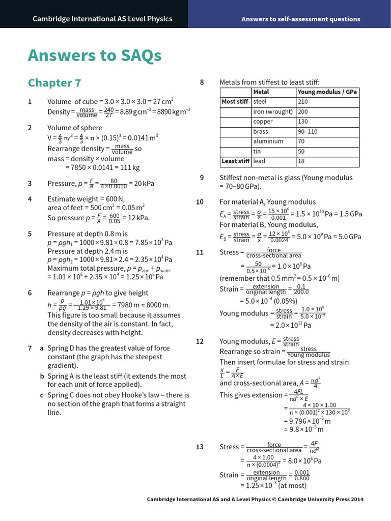 SAQ Ans 7 | PDF | Young's Modulus | Pascal (Unit)