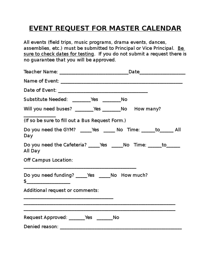 Event Request For Master Calendar | PDF