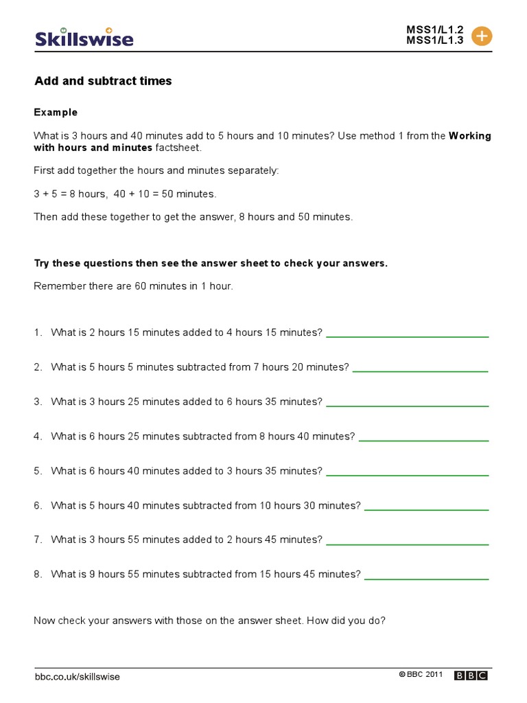 Add and Subtract Times | PDF | Science & Mathematics
