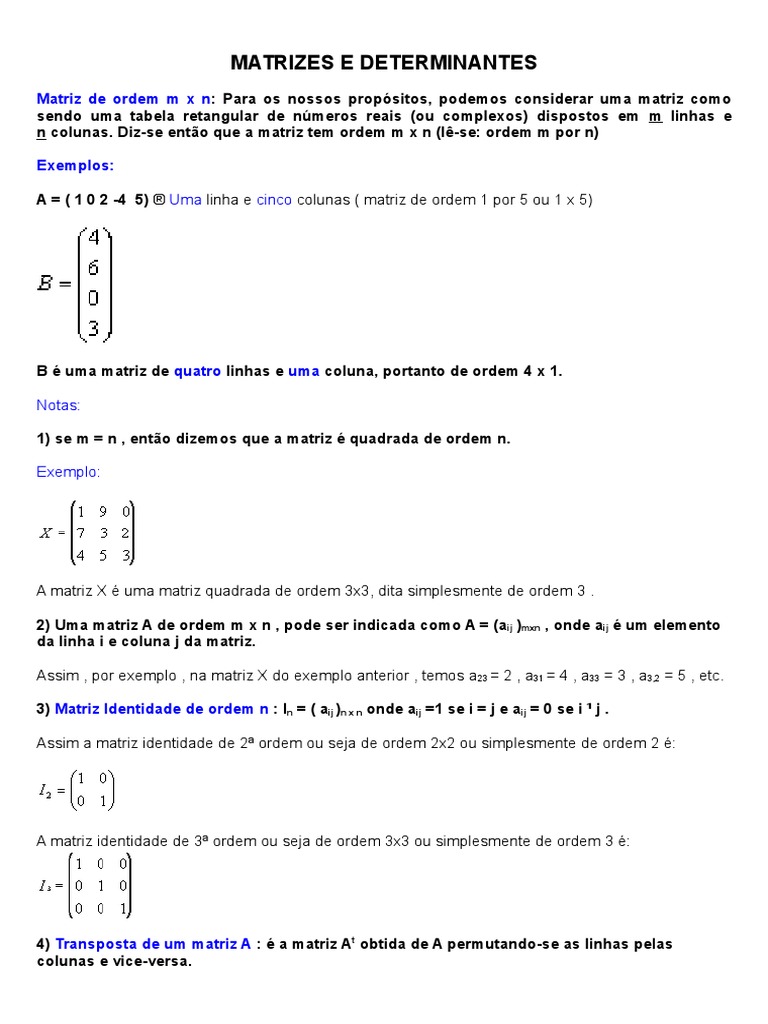 Matrizes e Determinantes | PDF | Determinante | Matriz (Matemática)