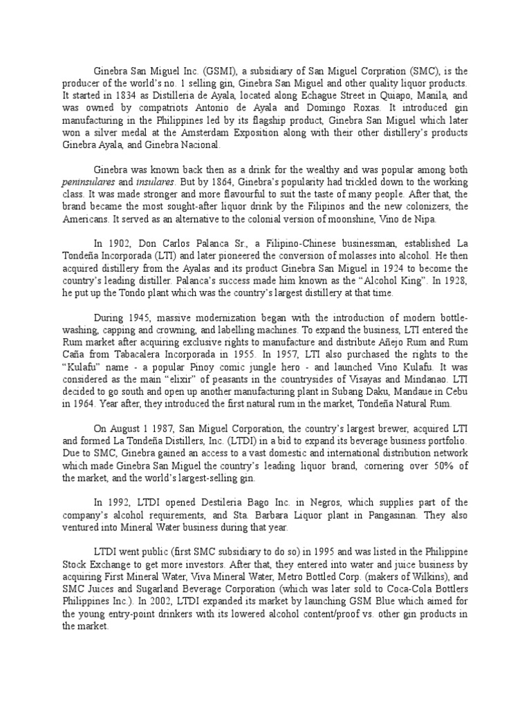 History GSMI | PDF | San Miguel Corporation | Drink