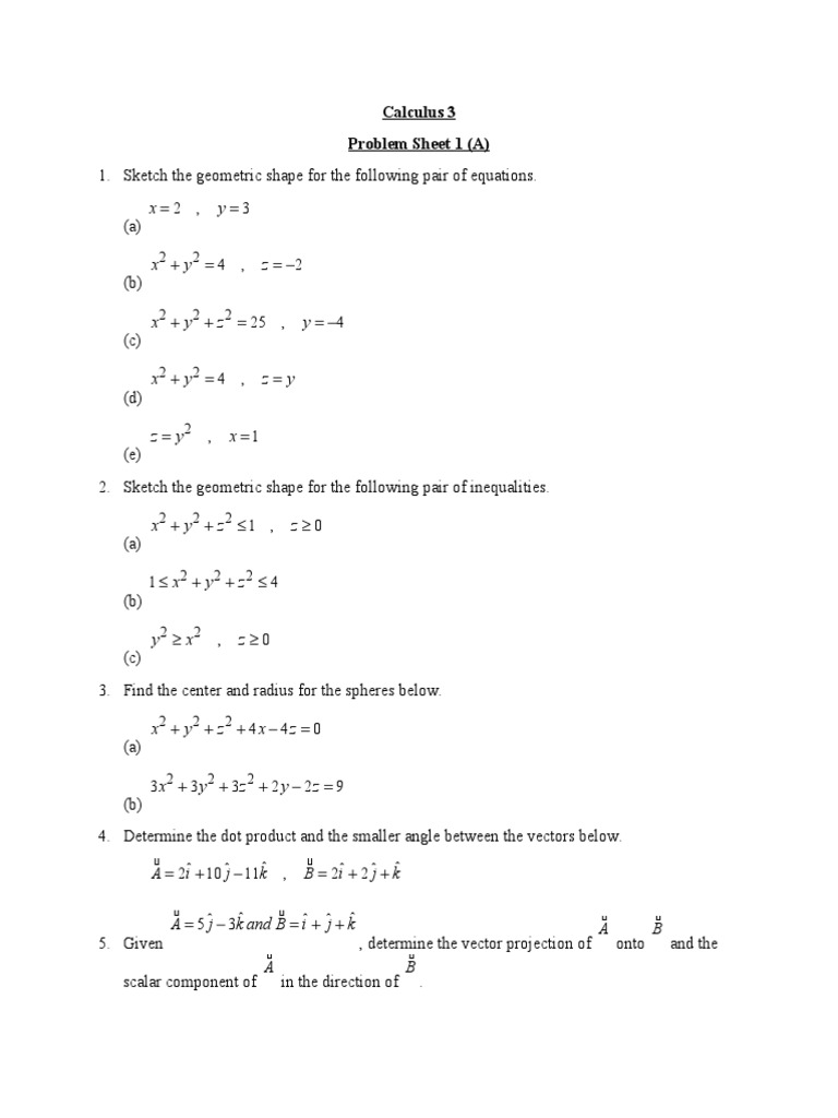 Calculus 3 Problem Sheet 1 Solutions | PDF