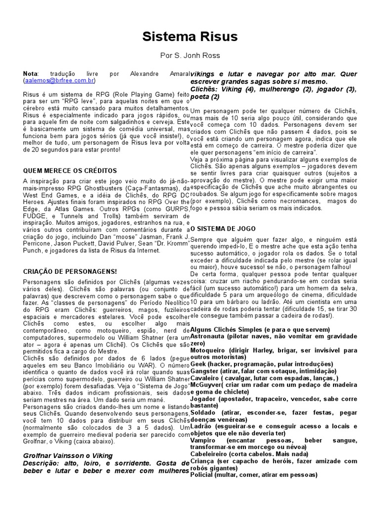 Sistema Risus RPG | PDF | Jogos de RPG | Dados