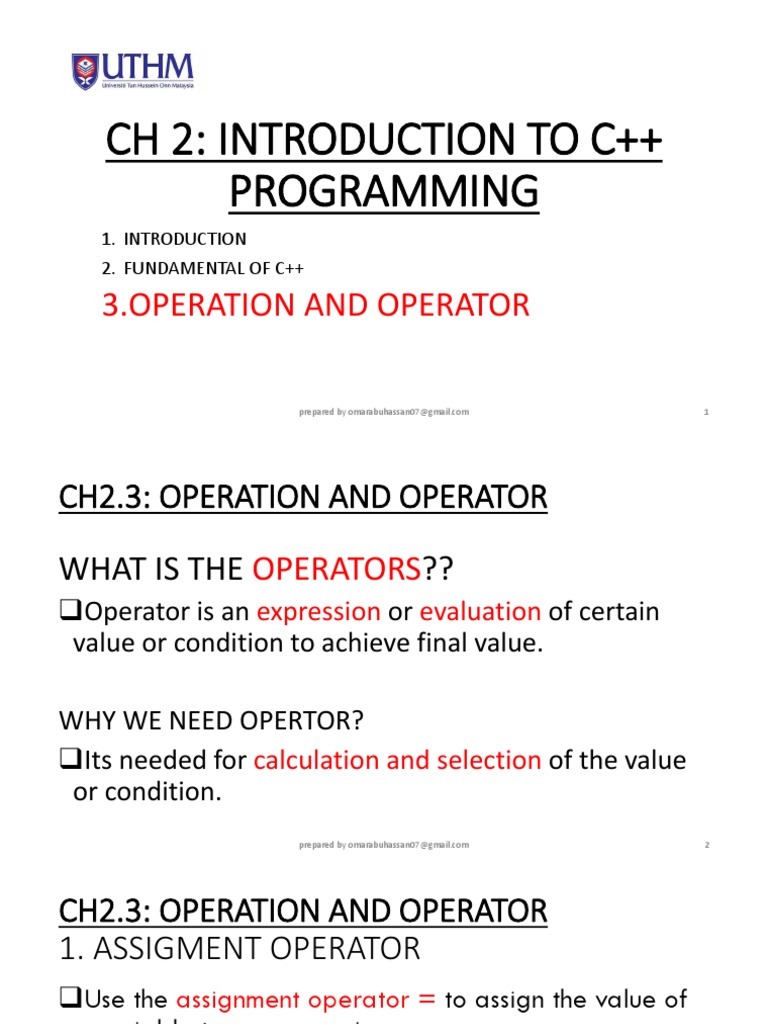 CH 2: Introduction To C++ Programming: 3.operation and Operator | PDF ...