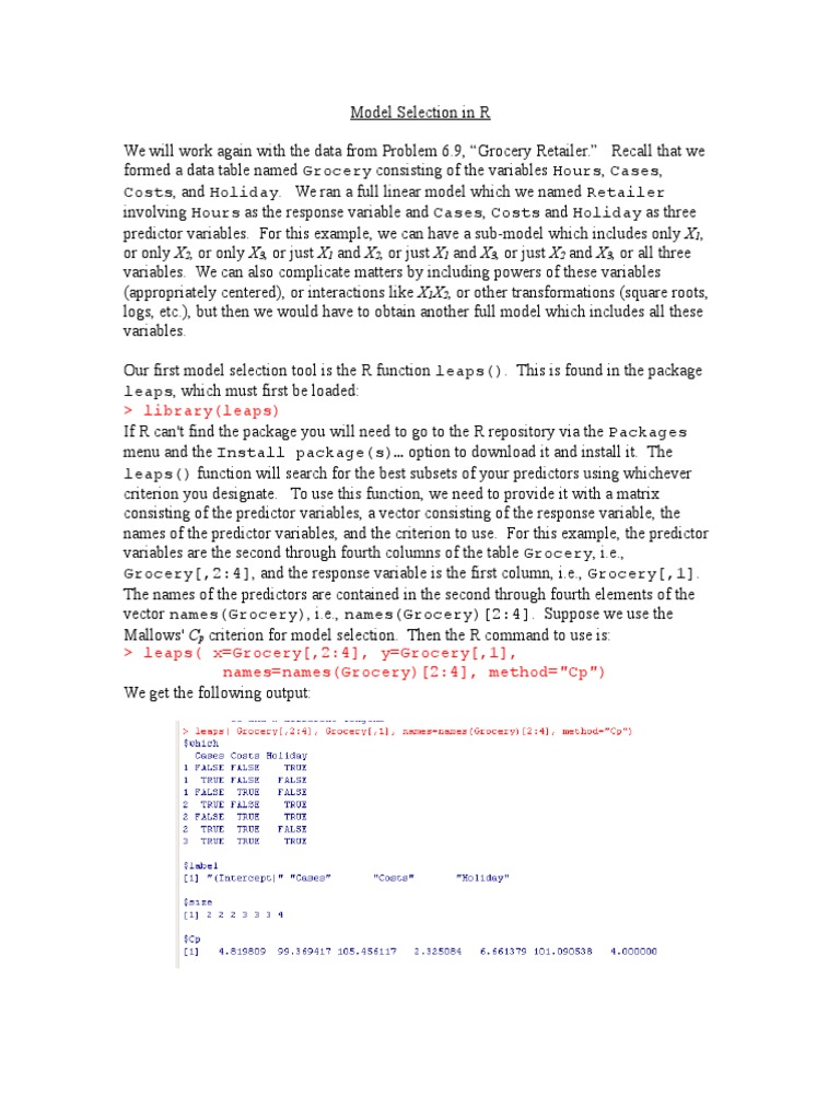 Model Selection in R | PDF