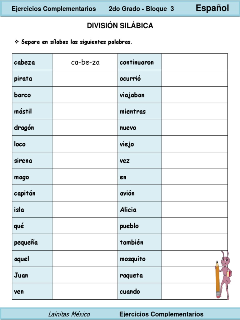 2do Grado - Español - División Silábica