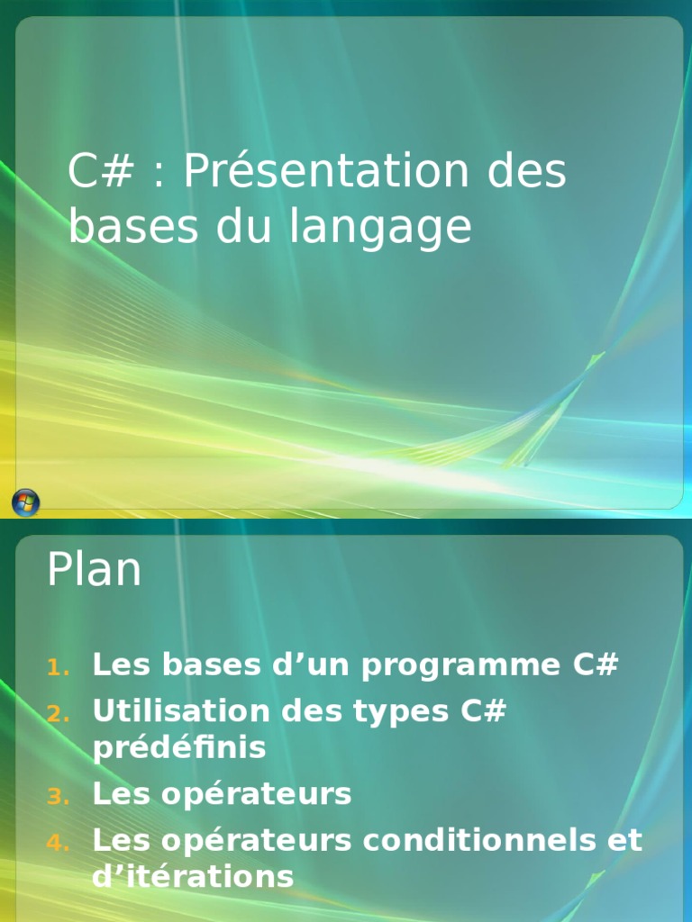 Module1 - Présentation Des Bases Du Langage | PDF | C# (Langage de ...