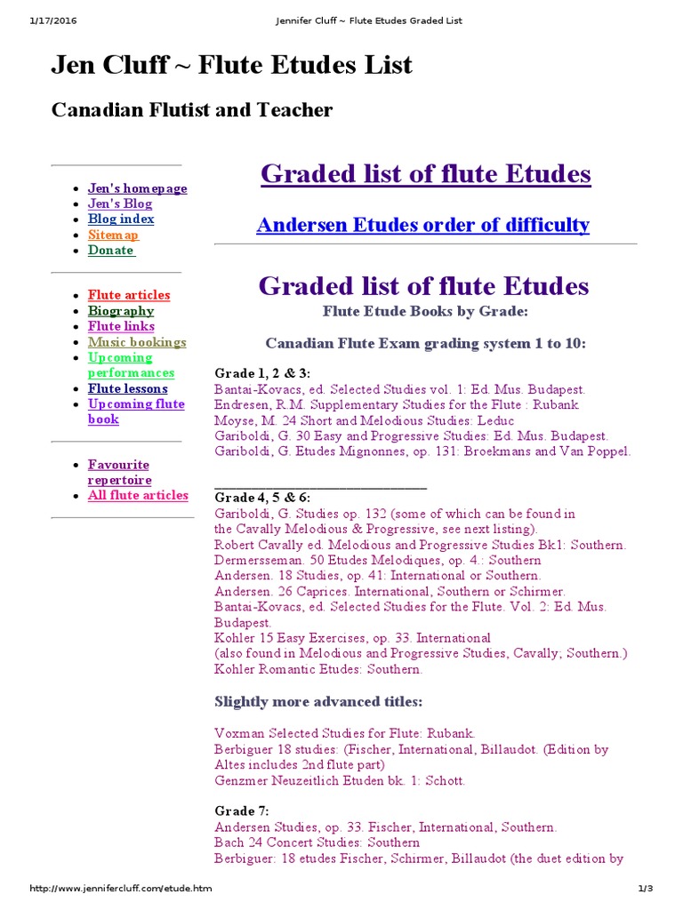 Jennifer Cluff - Flute Etudes Graded List | PDF | Aerophones | Music ...
