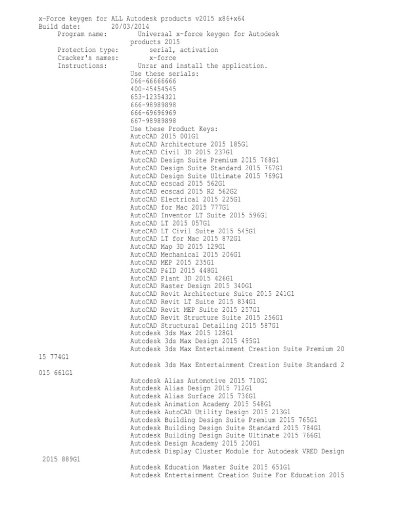 Product Keys Autodesk 2015 | PDF | Autodesk | Auto Cad