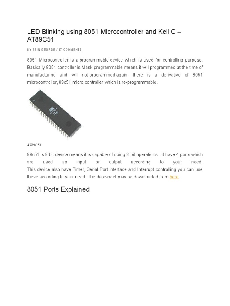 LED Blinking Using 8051 Microcontroller and Keil C | PDF | Microcontroller | Capacitor