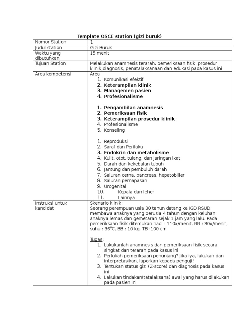 Template OSCE GiziBuruk | PDF | Kesehatan Holistik