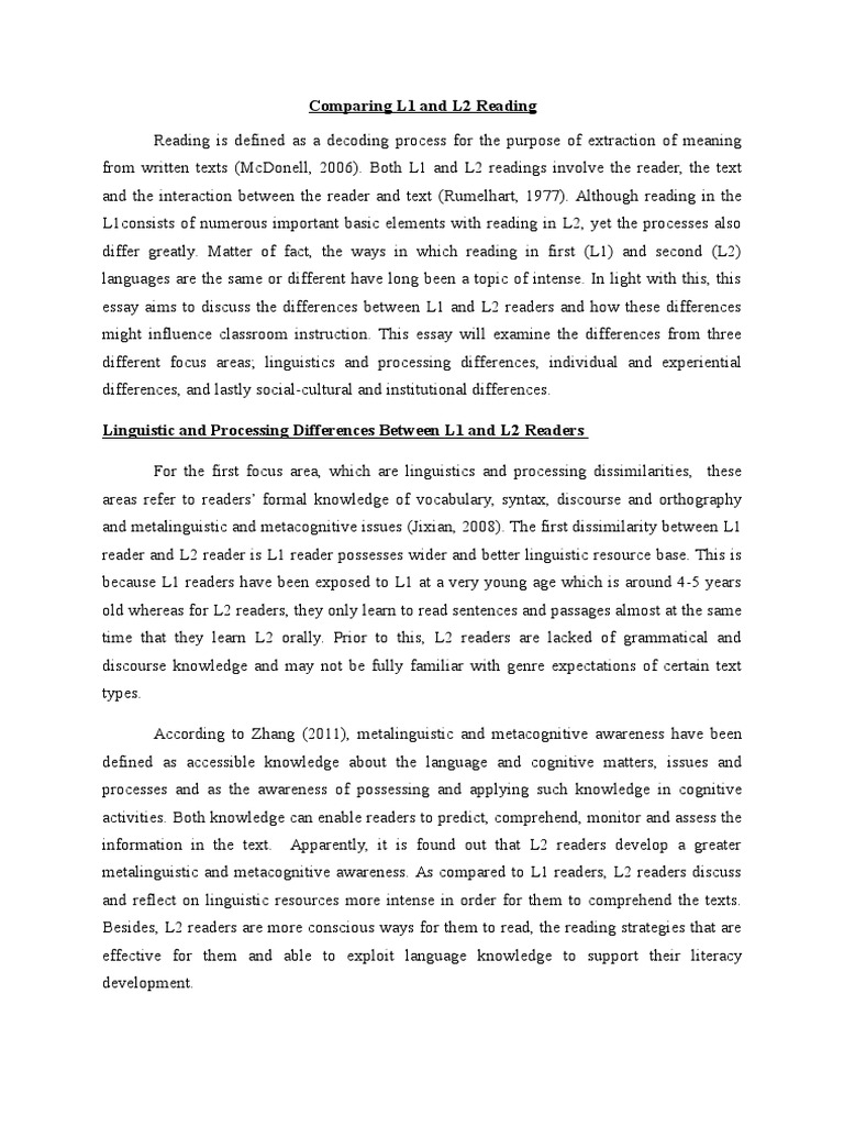 Understanding L1 vs L2 Reading | PDF | Second Language | Literacy