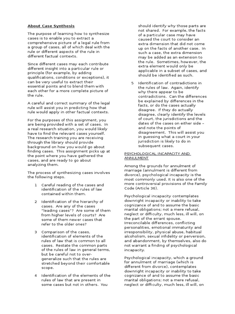 About Case Synthesis and Psychological Incapacity | PDF | Marriage ...