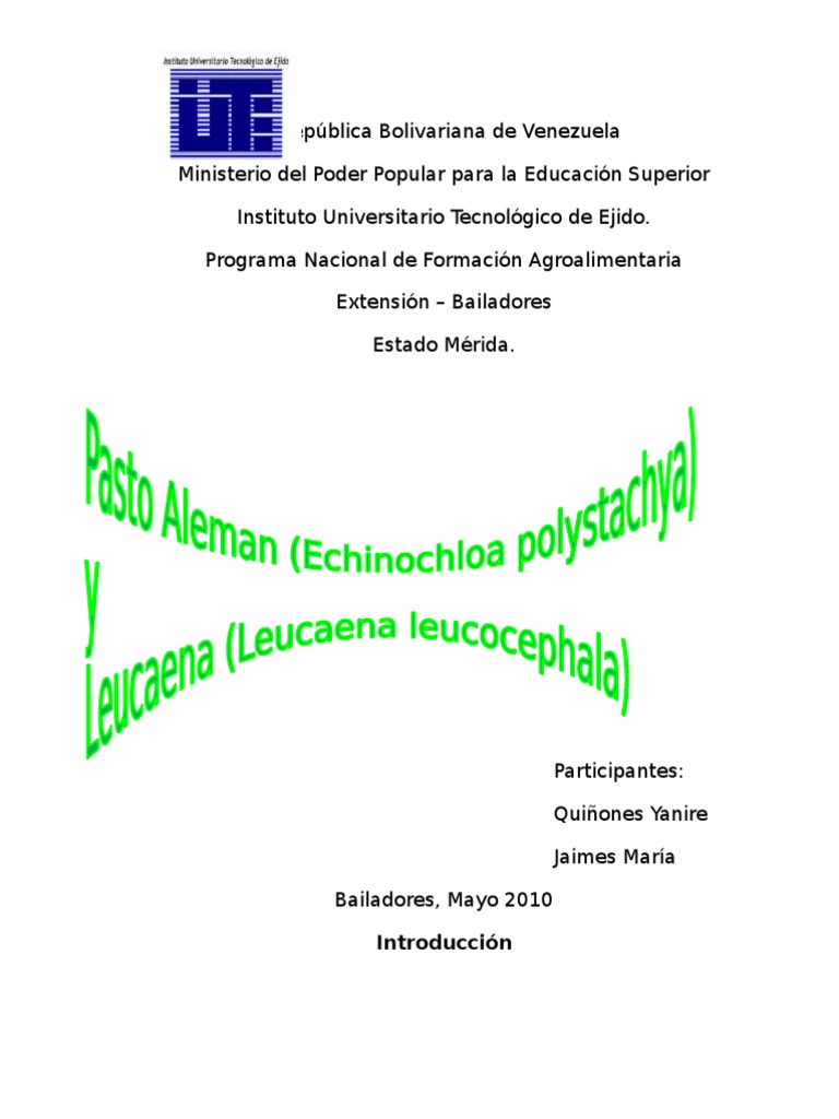 Pasto Aleman y Leucaena | PDF | Nutrición | Dieta y nutrición