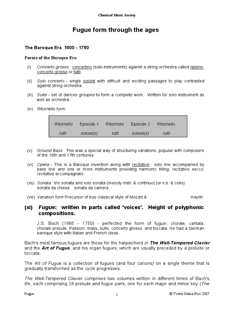 The Fugue - Form and Style Through the Ages | Musical Compositions ...