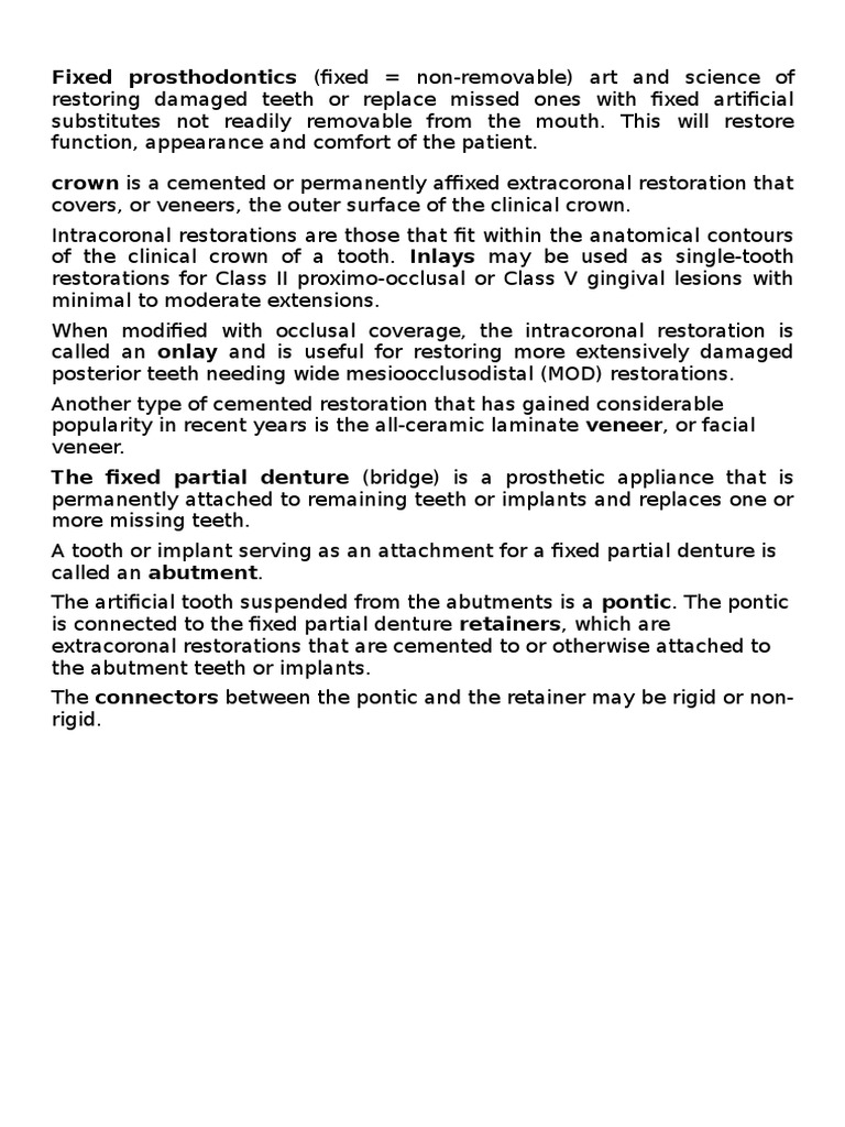 Fixed Prosthodontics Terminology | PDF | Art