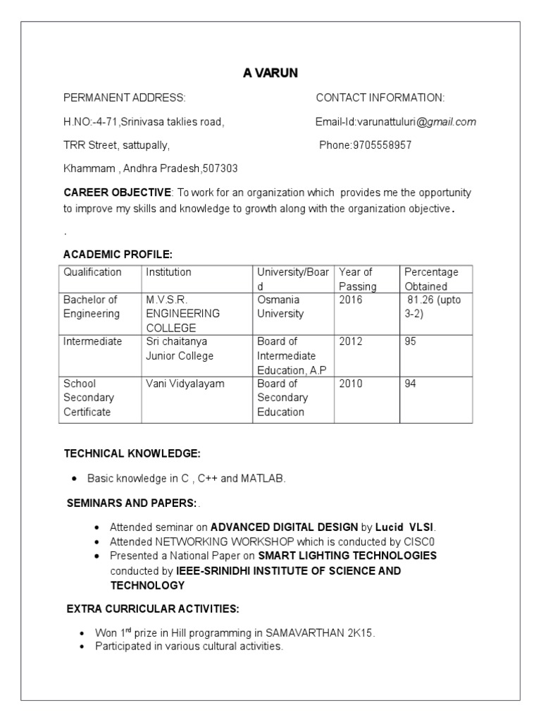 Varun's Engineering Resume and Profile | PDF