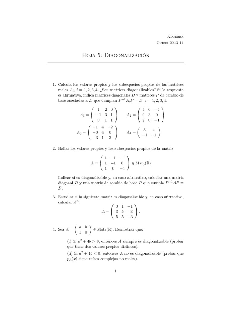Diagonalizacion | PDF | Valores propios y vectores propios | Álgebra lineal