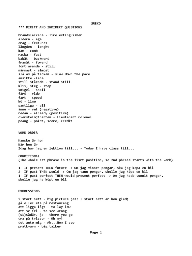 Swedish Vocabulary | PDF