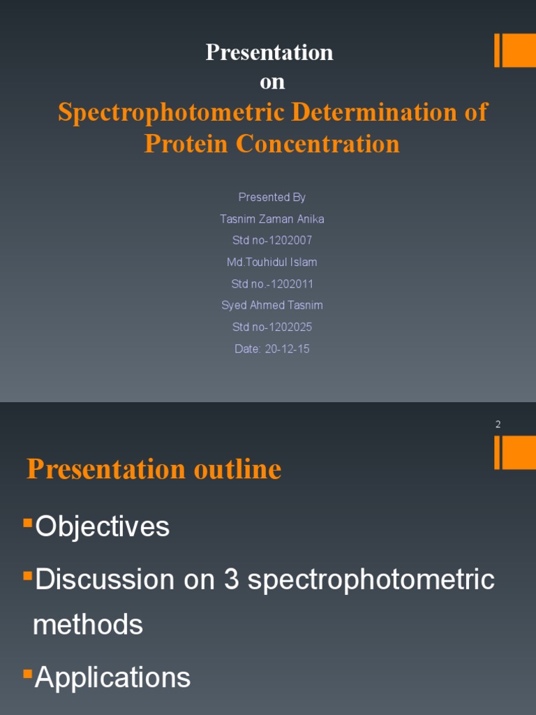 Spectrophotometric Determination of Protein Concentration | PDF ...