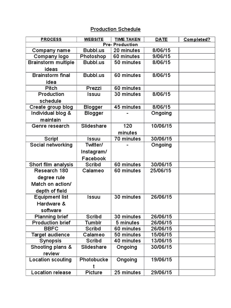 Film Production Schedule Overview | PDF