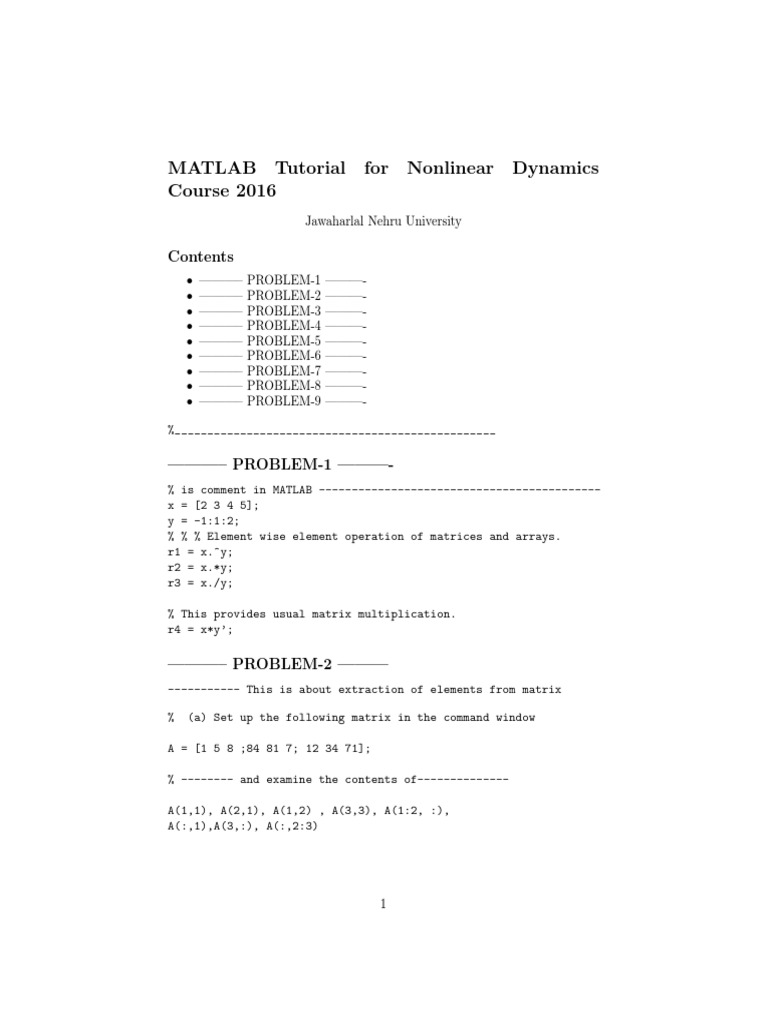 Matlab Tutorial | PDF | Matrix (Mathematics) | Predation Matlab Tutorial | PDF | Matrix (Mathematics) | Predation