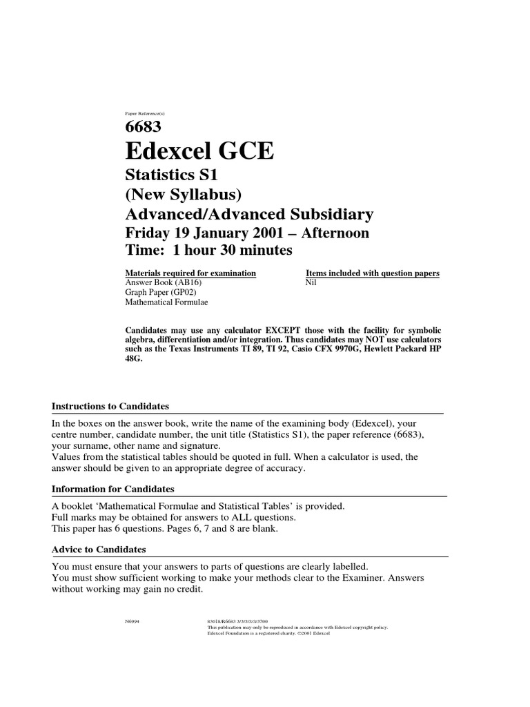 S1 Papers To Jan 13 | PDF | Variance | Mean