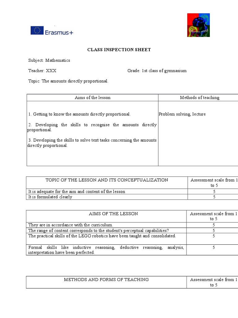 Example Class Inspection Sheet Maths | Download Free PDF | Educational ...