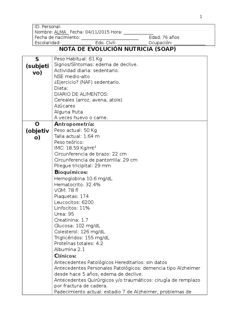 Nota Evolucion SOAP Ancianoggg | PDF | Medicina | Especialidades Medicas