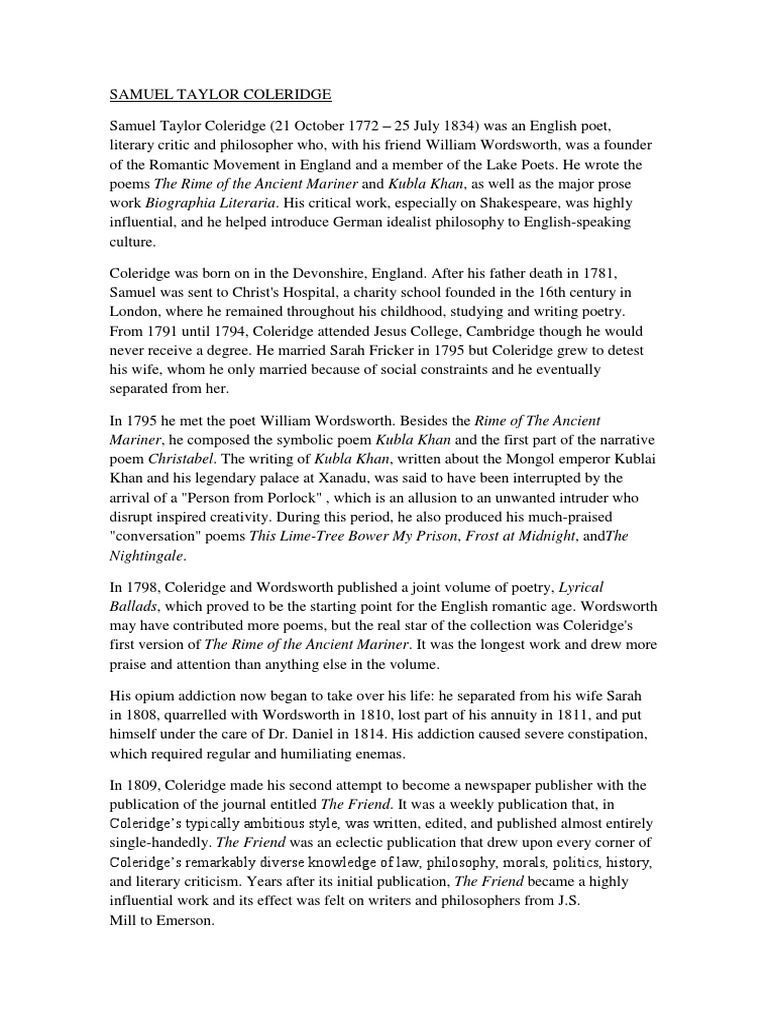 Samuel Taylor Coleridge | PDF | Samuel Taylor Coleridge | Poetry