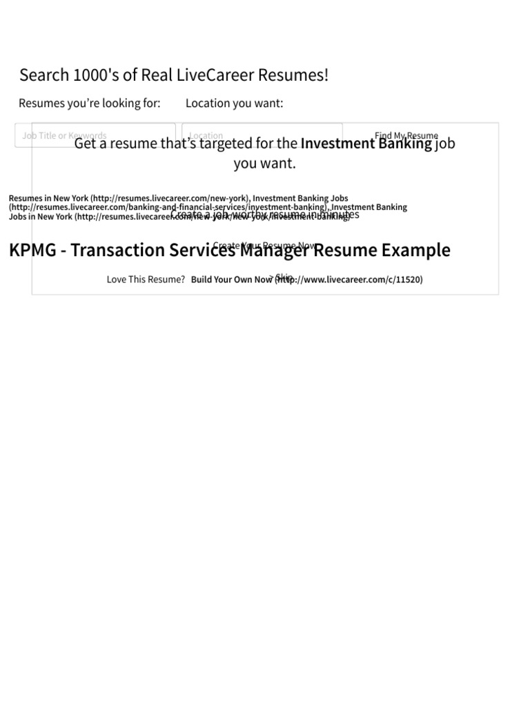 Transaction Services Manager Resume Example (KPMG) - New York, New York ...