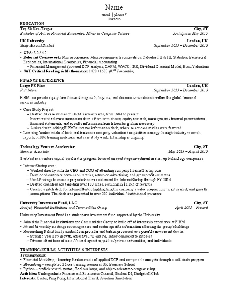 WSO Resume Nov3 | PDF | Venture Capital | Corporate Finance