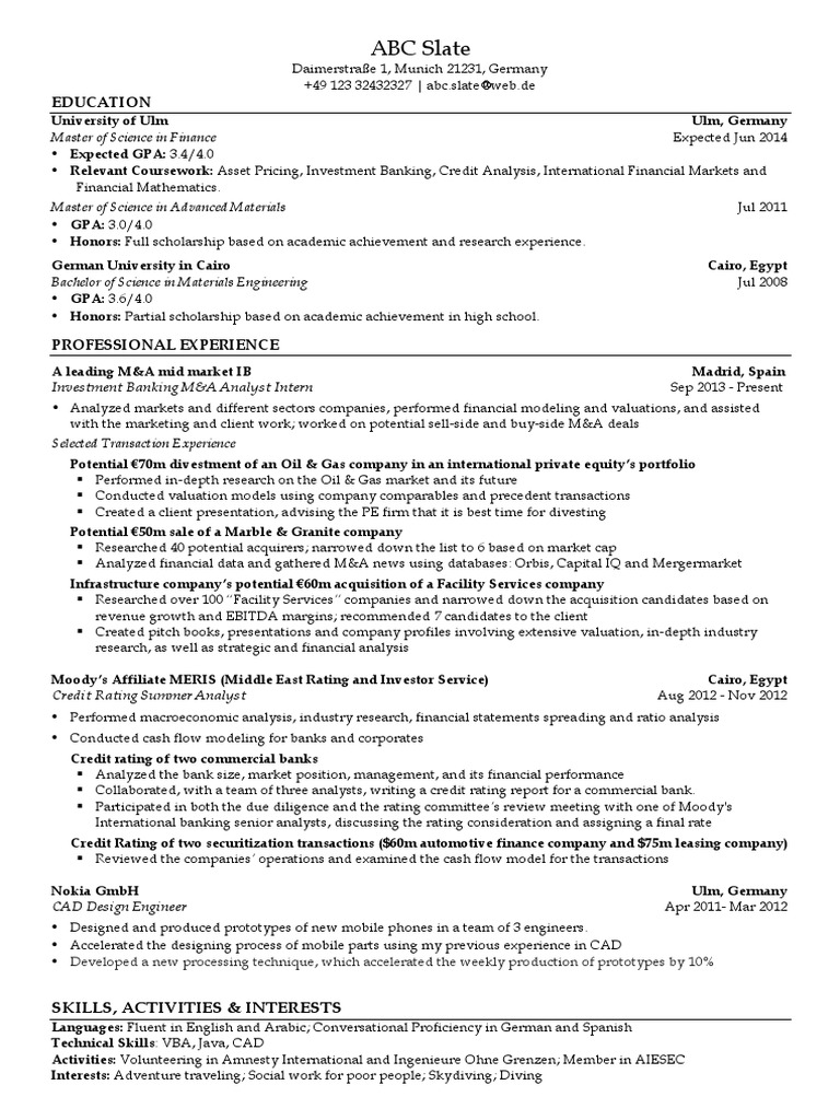 WSO Resume 47 | Download Free PDF | Mergers And Acquisitions ...