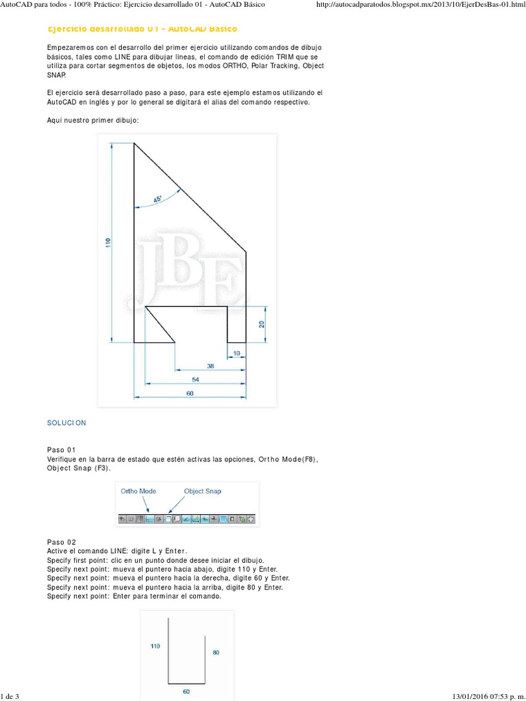 Ejercicio Desarrollado 01 - AutoCAD Básico | PDF | Point and Click ...