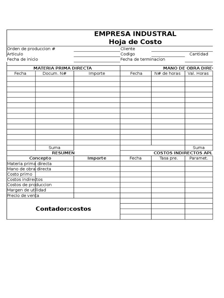 Hoja de Costos | PDF | Finanzas y dinero | Informática